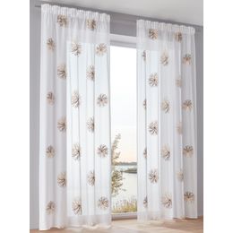 Gardine HEINE HOME Gr. 1, wei&szlig;, beige, B:130cm H:145cm, Polyester, Gardinen, Gardine