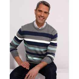 Rundhalspullover CLASSIC "Pullover", Herren, Gr. 54, anthrazit, jade, gemustert, 100% Polyacryl, gemustert, gestreift, mehrfarbig, Pullover Rundhalspullover