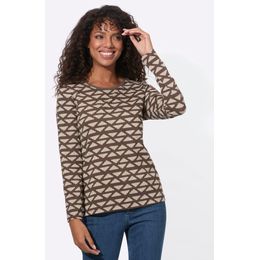 Langarmshirt Casual Looks "Ringelshirt", Damen, Gr. 42, schoko, sand, geringelt, 95% Baumwolle, 5% Elasthan, gemustert, mehrfarbig, Rundhals, Shirts Langarmshirt