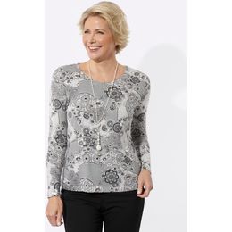 Langarmshirt CLASSIC "Rundhals-Shirt", Damen, Gr. 44, grau (ecru, sesam, bedruckt), 95% Viskose, 5% Elasthan, gebl&uuml;mt, gemustert, mehrfarbig, Rundhals, Shirts Langarmshirt