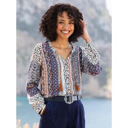 Druckbluse Heine, Damen, Gr. 34, marine, champagner, bedruckt, 100% Viskose, bedruckt, gebl&uuml;mt, gemustert, mehrfarbig, Rundhals, Blusen Druckbluse
