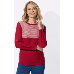 Stehkragenpullover Classic Basics "Pullover", Damen, Gr. 38, burgund, ecru, 100% Polyacryl, gemustert, gestreift, mehrfarbig, Pullover Stehkragenpullover
