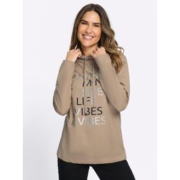 Sweatshirt Classic Basics, Damen, Gr. 38, beige, schwarz, bedruckt, 50% Baumwolle, 50% Polyester, gemustert, mehrfarbig, Sweatshirts Sweatshirt