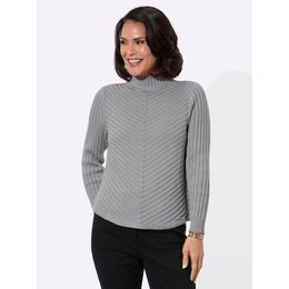 Stehkragenpullover Casual Looks "Stehkragen-Pullover", Damen, Gr. 36, steingrau, meliert, 100% Baumwolle, unifarben, Pullover Stehkragenpullover