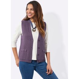 Strickweste Casual Looks, Damen, Gr. 50, lila (feige), 50% Baumwolle, 50% Polyacryl, meliert, unifarben, Westen Strickweste