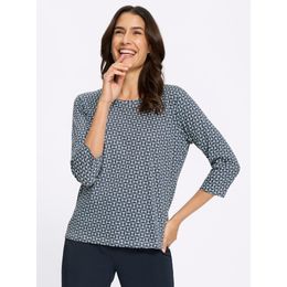 Print-Shirt Inspirationen "Print-Shirt", Damen, Gr. 38, rauchblau, ecru, bedruckt, 50% Baumwolle, 50% Modal, bedruckt, gemustert, mehrfarbig, Rundhals, Shirts