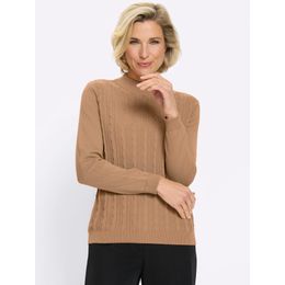 Stehkragenpullover Classic Basics "Pullover", Damen, Gr. 38, camel, 100% Baumwolle, gemustert, unifarben, Pullover Stehkragenpullover