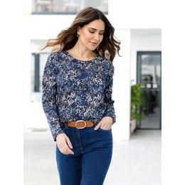 Langarmshirt Classic Basics "Langarm-Shirt", Damen, Gr. 38, marine, beige, bedruckt, 100% Baumwolle, gemustert, gepunktet, mehrfarbig, Rundhals, Shirts Langarmshirt