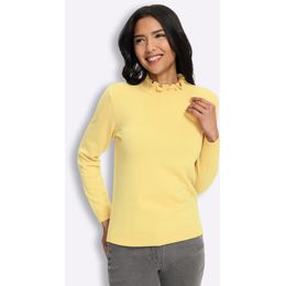 Stehkragenpullover Classic Basics "Stehkragen-Pullover", Damen, Gr. 38, gelb (zitrone), 100% Polyacryl, unifarben, Pullover Stehkragenpullover