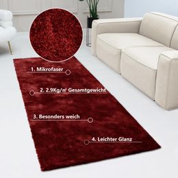 Hochflor-L&auml;ufer Bruno Banani "Dana Teppich, Kundenliebling" Gr. 11, rot, B:67cm H:30mm L:250cm, Kunstfaser, Teppiche, Br&uuml;cke, uni, weich, Mikrofaser, Diele, Flur, Wohnzimmer, Schlafzimmer