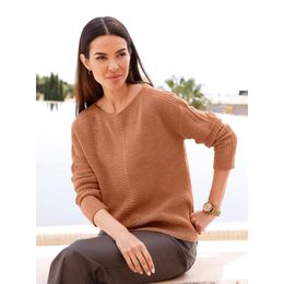 Strickpullover Heine "Pullover", Damen, Gr. 38, braun (papaya), 60% Polyacryl, 25% Wolle, 9% Polyester, 6% metallisierte Fasern, unifarben, Pullover Strickpullover