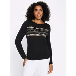 Strickpullover Classic Basics "Langarm-Pullover", Damen, Gr. 38, schwarz, camel, gemustert, 100% Polyacryl, gemustert, mehrfarbig, Pullover Strickpullover