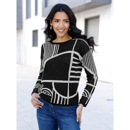 Jacquardpullover Classic Basics "Jacquard-Pullover", Damen, Gr. 38, schwarz, ecru, gemustert, 100% Polyacryl, gemustert, Pullover