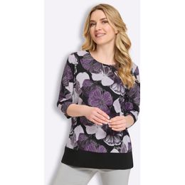 Longshirt Classic Basics "Longshirt", Damen, Gr. 38, lila, schwarz, bedruckt, 100% Baumwolle, gebl&uuml;mt, gemustert, mehrfarbig, Rundhals, Shirts Longshirt