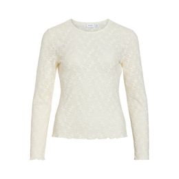 Spitzenshirt Vila "VIFAY O-NECK L/S TOP - NOOS", Damen, Gr. L, egret, Jersey, Obermaterial: 95% Polyester, 5% Elasthan, unifarben, eng normal, Rundhals, Shirts, Materialmix, enger Schnitt