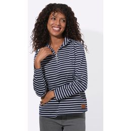 Sweatshirt Casual Looks, Damen, Gr. 52, dunkelblau, ecru, geringelt, 100% Baumwolle, gemustert, gestreift, Sweatshirts Sweatshirt