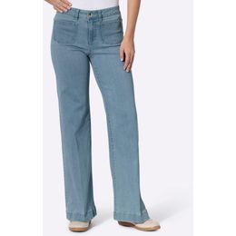 Bequeme Jeans Heine, Damen, Gr. 50, Normalgr&ouml;&szlig;en, blau (blau, bleached), 56% Baumwolle, 19% Polyester, 14% Lyocell, 10% Viskose, 1% Elasthan, unifarben, lang, Jeans