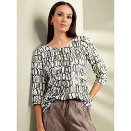 Druckbluse Heine, Damen, Gr. 34, schwarz, ecru, bedruckt, 100% Viskose, bedruckt, gemustert, mehrfarbig, Rundhals, Blusen Druckbluse