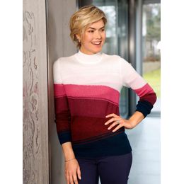 Stehkragenpullover Classic Basics "Stehkragen-Pullover", Damen, Gr. 38, ecru, bordeaux, gemustert, 100% Polyacryl, gemustert, mehrfarbig, Pullover Stehkragenpullover