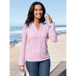 Langarmshirt Casual Looks "Winter-Shirt", Damen, Gr. 52, ros&eacute;, meliert, 95% Polyester, 5% Elasthan, meliert, V-Ausschnitt, Shirts Langarmshirt
