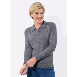 Polokragenpullover Classic Basics "Polopullover", Damen, Gr. 36, schwarz, ecru, meliert, 50% Viskose, 25% Polyester, 25% Polyamid, meliert, Pullover