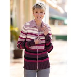 Strickjacke Classic Basics, Damen, Gr. 44, ecru, aubergine, geringelt, 100% Polyacryl, gemustert, gestreift, mehrfarbig, Strickjacken Strickjacke