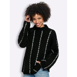 Strickpullover Heine "Pullover", Damen, Gr. 32/34, schwarz, 70% Polyacryl, 18% Wolle, 10% Polyester, 2% Elasthan, gemustert, mehrfarbig, Pullover Strickpullover