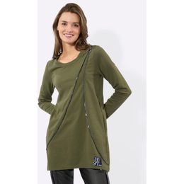 Longsweatshirt Inspirationen, Damen, Gr. 52, oliv, 50% Baumwolle, 50% Polyester, unifarben, Rundhals, Sweatshirts