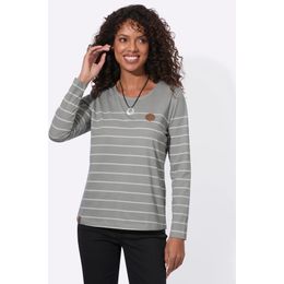 Rundhalsshirt Casual Looks "Shirt", Damen, Gr. 42, steingrau, ecru, 100% Baumwolle, gemustert, gestreift, Rundhals, Shirts Rundhalsshirt