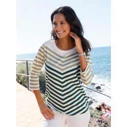 Print-Shirt Casual Looks "Druck-Shirt", Damen, Gr. 44, schilf, moos, bedruckt, 100% Baumwolle, gemustert, gestreift, mehrfarbig, Rundhals, Shirts