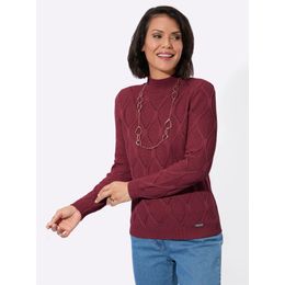 Stehkragenpullover Casual Looks "Stehkragen-Pullover", Damen, Gr. 50, rot (dunkelrot), 50% Baumwolle, 50% Polyacryl, gemustert, unifarben, Pullover Stehkragenpullover