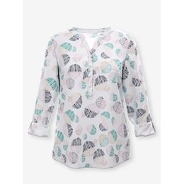 Langarmbluse Inspirationen, Damen, Gr. 40, ozean, ecru, bedruckt, 100% Viskose, bedruckt, gemustert, gepunktet, mehrfarbig, V-Ausschnitt, Blusen