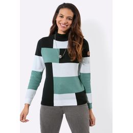 Strickpullover Casual Looks "Langarm-Pullover", Damen, Gr. 42, jade, schwarz, gemustert, 50% Baumwolle, 50% Polyacryl, gemustert, mehrfarbig, Pullover Strickpullover