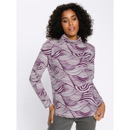 Rollkragenshirt "Langarm-Shirt", Damen, Gr. 38, traube, ecru, bedruckt, 100% Baumwolle, gemustert, mehrfarbig, Shirts