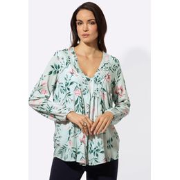 CR&Eacute;ATION L Langarmbluse CREATION L, Damen, Gr. 40, kalkmint, aquapetrol, bedruckt, 100% Modal, gebl&uuml;mt, gemustert, V-Ausschnitt, Blusen