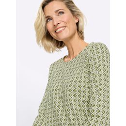 Rundhalsshirt Classic Basics "Langarm-Shirt", Damen, Gr. 38, gr&uuml;n (oliv, lindgr&uuml;n, bedruckt), 100% Baumwolle, gemustert, mehrfarbig, Rundhals, Shirts Rundhalsshirt