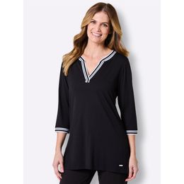 Langarmshirt feel good "Longshirt", Damen, Gr. 40/42, schwarz, wei&szlig;, 95% Viskose, 5% Elasthan, unifarben, Shirts Langarmshirt