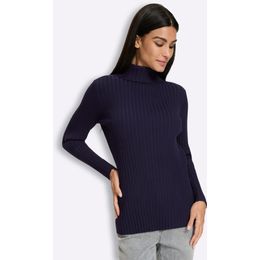 Rollkragenpullover Heine "Rollkragen-Pullover", Damen, Gr. 38, marine, 70% Viskose, 30% Polyamid, unifarben, Pullover Rollkragenpullover