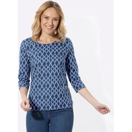 3/4-Arm-Shirt Classic Basics "3/4-Arm-Shirt", Damen, Gr. 38, blau (bleu, jeansblau, bedruckt), 100% Baumwolle, gemustert, Rundhals, Shirts 3/4-Arm-Shirt