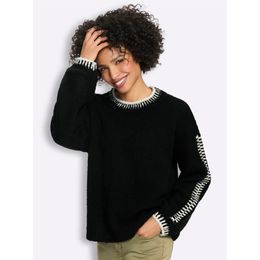 Strickpullover Heine "Pullover", Damen, Gr. 36, schwarz, 70% Polyacryl, 18% Wolle, 10% Polyester, 2% Elasthan, gemustert, mehrfarbig, unifarben, Pullover Strickpullover