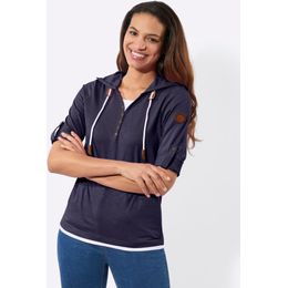 2-in-1-Shirt Casual Looks "2-in-1-Shirt", Damen, Gr. 44, marine, wei&szlig;, 100% Baumwolle, gemustert, mehrfarbig, unifarben, V-Ausschnitt, Shirts 2-in-1 Shirt