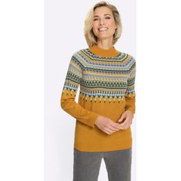 Norwegerpullover Classic Basics "Norwegerpullover", Damen, Gr. 38, ocker, lindgr&uuml;n, gemustert, 100% Polyacryl, gemustert, Pullover Norwegerpullover