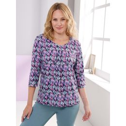 Schlupfbluse Classic Basics, Damen, Gr. 44, marine, magenta, bedruckt, 100% Polyester, gemustert, mehrfarbig, Rundhals, Blusen Schlupfbluse