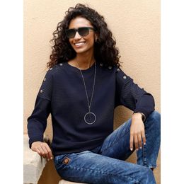 Langarmshirt Heine "Shirt", Damen, Gr. 34, blau (marine), 80% Polyester, 17% Baumwolle, 3% Elasthan, unifarben, Rundhals, Shirts Langarmshirt