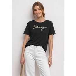 Kurzarmshirt Street One, Damen, Gr. 34, schwarz, Jersey, Obermaterial: 50% Baumwolle, 50% Modal, bedruckt, normal h&uuml;ftbedeckend, Rundhals, abgesteppte Kante, Shirts, Sommershirt mit Working