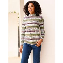 Stehkragenshirt Classic Basics "Stehkragen-Shirt", Damen, Gr. 46, oliv, aubergine, bedruckt, 100% Baumwolle, gemustert, mehrfarbig, Shirts Stehkragenshirt