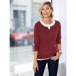 2-in-1-Langarmshirt Classic Basics "Langarm-Shirt", Damen, Gr. 52, dunkelrot, 100% Baumwolle, gemustert, mehrfarbig, Rundhals, Shirts
