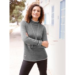 Stehkragenpullover Casual Looks "Pullover", Damen, Gr. 36, schwarz, ecru, meliert, 50% Baumwolle, 50% Polyacryl, gemustert, Pullover Stehkragenpullover