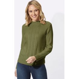 Stehkragenpullover Classic Basics "Stehkragen-Pullover", Damen, Gr. 42, khaki, 100% Polyacryl, unifarben, Pullover Stehkragenpullover
