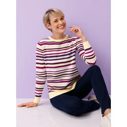 Rundhalspullover Classic Basics "Langarm-Pullover", Damen, Gr. 42, mauve, traube, geringelt, 100% Polyacryl, gemustert, gestreift, mehrfarbig, Pullover Rundhalspullover